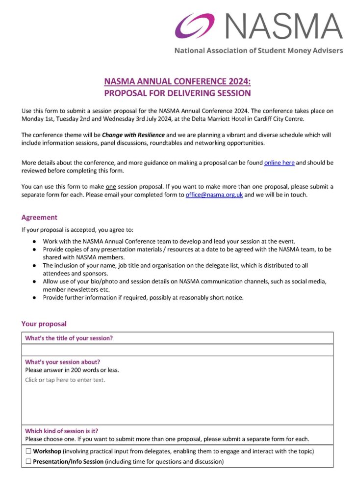 NASMA Conference Proposals Form - NASMA